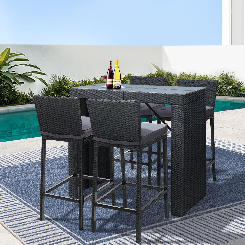 Gardeon 5-Piece Outdoor Bar Set Dining Table Stools Wicker Patio Setti ...
