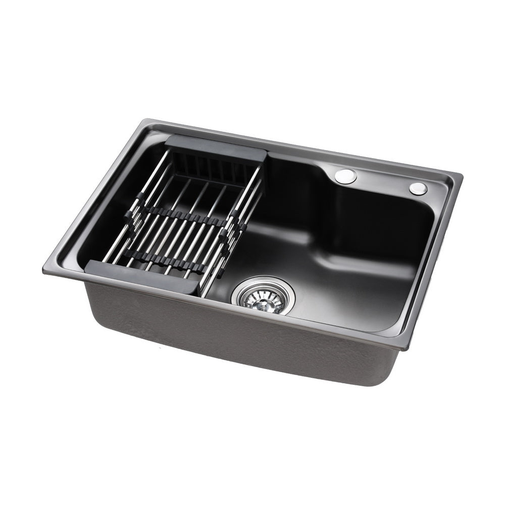 Cefito Kitchen Sink 61X43CM Stainless Steel Basin Single Bowl Black Dr ...