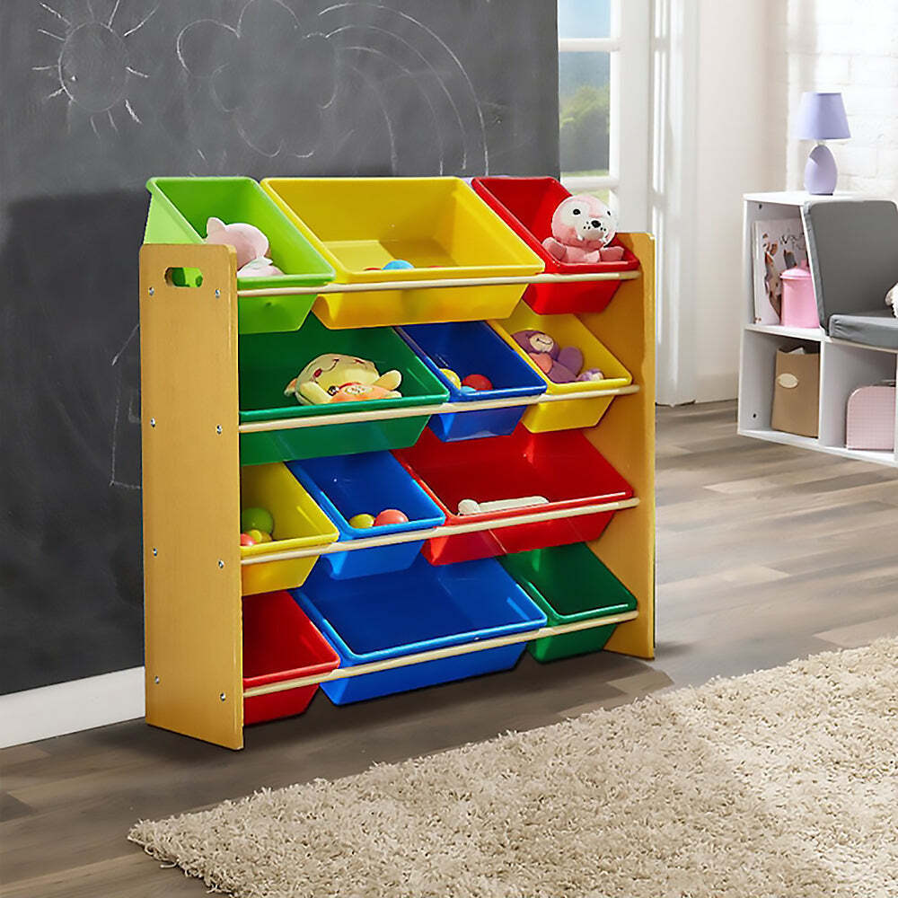 Kids Organiser Shelf Storage Rack for Toys - 12 Multicoloured Bins ...