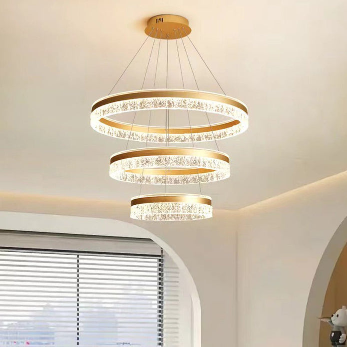 Gold 3 Rings 180W Modern Luxury Ring Pendant Light Adjustable Water Ri ...