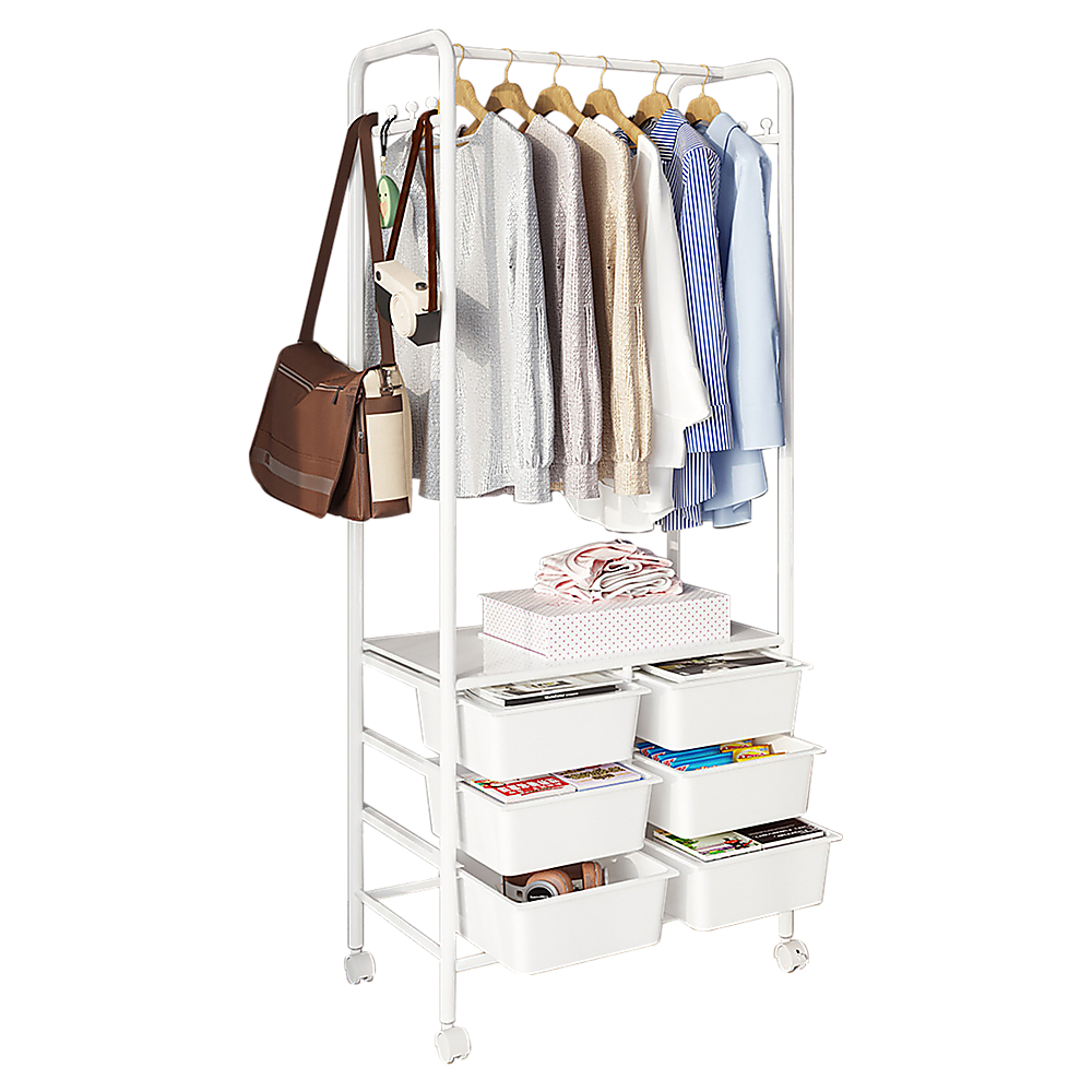 Metal Open Wardrobe Modern Storage Cabinet Tall Clothes Drawers Hanger ...